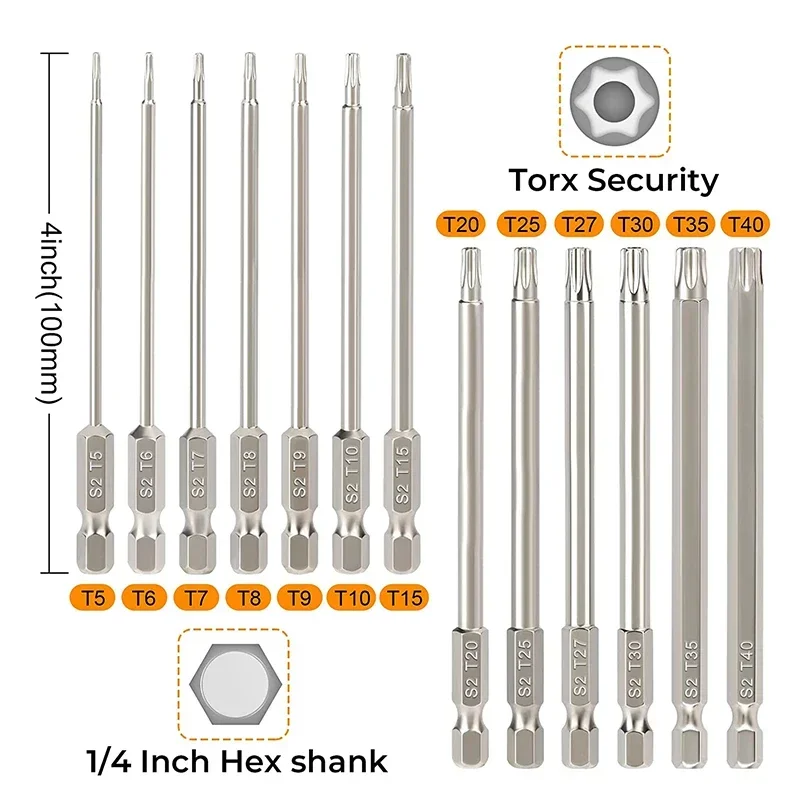 13Pcs Torx Bit Set 100mm Tamper Resistant Star Bit Set Magnetic Impact ...