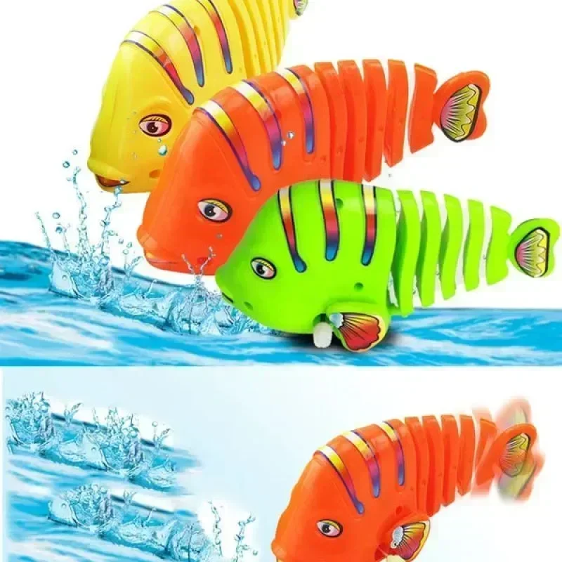 Random-Color-Plastic-Wind-Up-Wiggle-Fish-Toys-Running-Clockwork-Classic ...