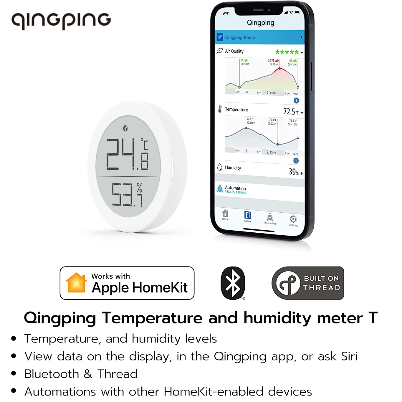 Qingping Thread Temp & RH monitor T Apple HomeKit Smart Home Tracking ...