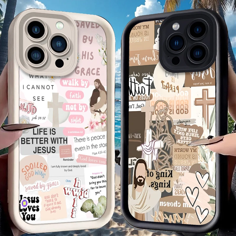Jesus Cross Case for iPhone 16 E 15 14 13 12 Mini 11 Pro Max XS X 8 7 ...