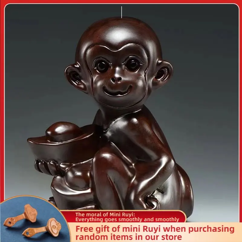 High-Quality-Zodiac-monkey-Solid-Wood-Carving-Office-Decoration-Ebony ...