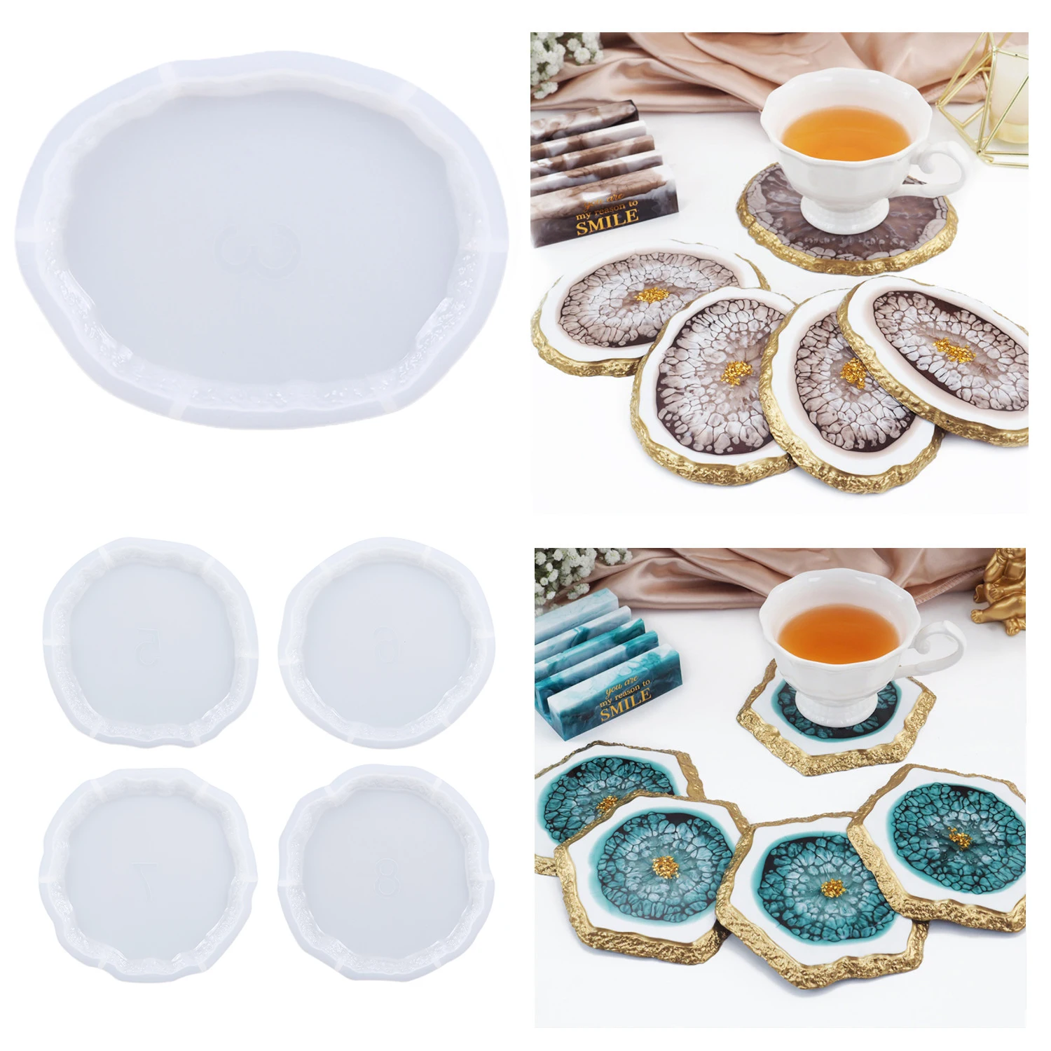 DIY Silicone Large Tray Mold Irregular Oval Coasters Epoxy Resin Casting Mould Kit Coaster Resin ...