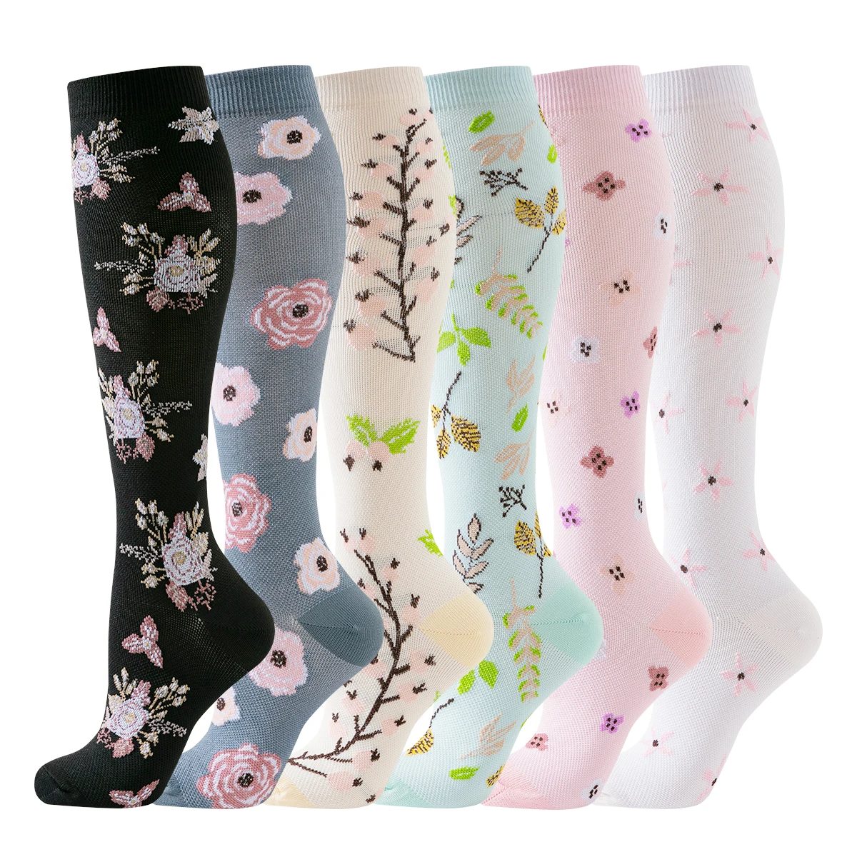 6-Pairs-flowers-Compression-Socks-Nurse-Compression-Socks-Sport-Ladies ...