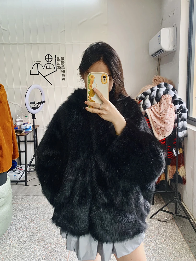 Nerazzurri Autumn Winter Oversized White Black Warm Shaggy Hairy Faux Fur Coat Women with Hood ...
