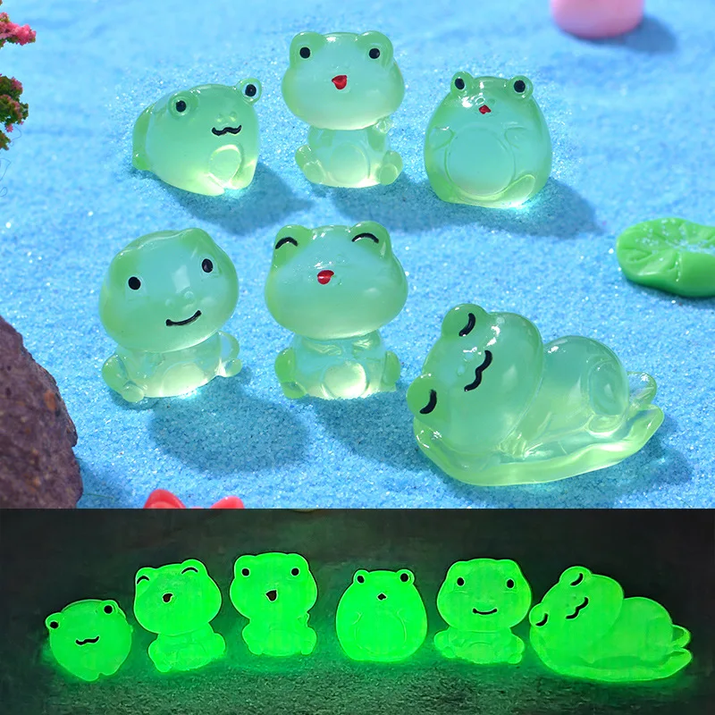 1/6PCS Glowing Frog Mini Figurines Miniature Luminous Cute Little Frog ...