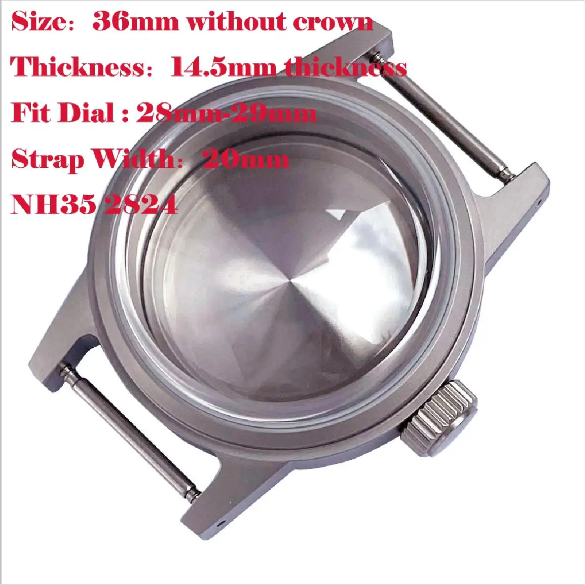 36mm-Silver-Frosted-Watch-Case-Sapphire-Glass-fit-NH35-NH36-ETA2824 ...