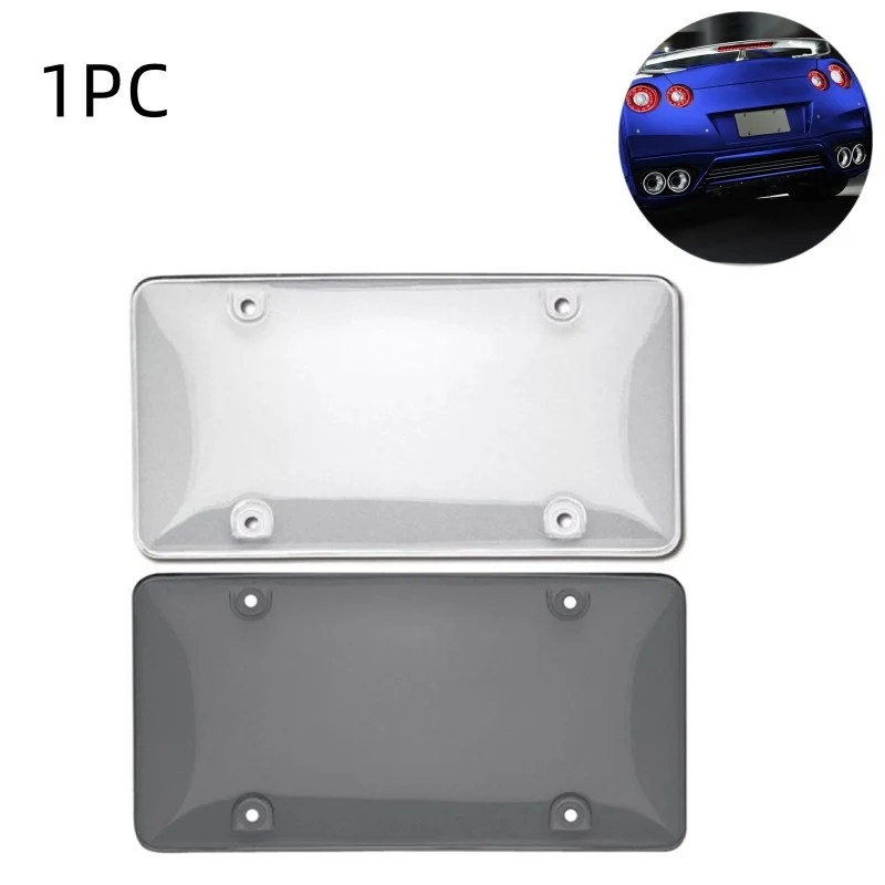 1PC 31x16cm Black/Clear Smoked Clear License Plate Cover Frame Shield ...