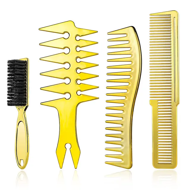 Professional Barber Shop Styling Comb Set Gold Hairdressing Neck Brush ...