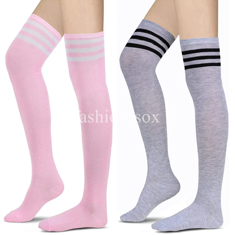 Compression-Socks-White-Stripe-Women-Long-Socks-Over-Knee-Stockings ...