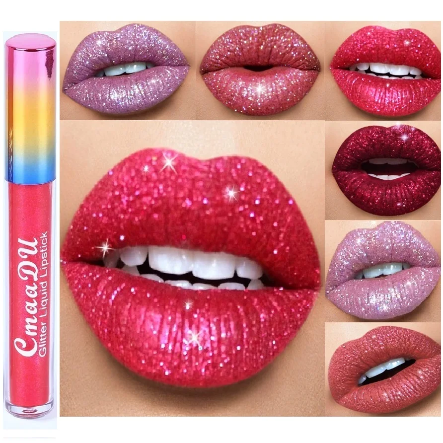 Glitter Lip Gloss Shiny Red Lipgloss Pearl Glossy Liquid Pink Lipstick ...