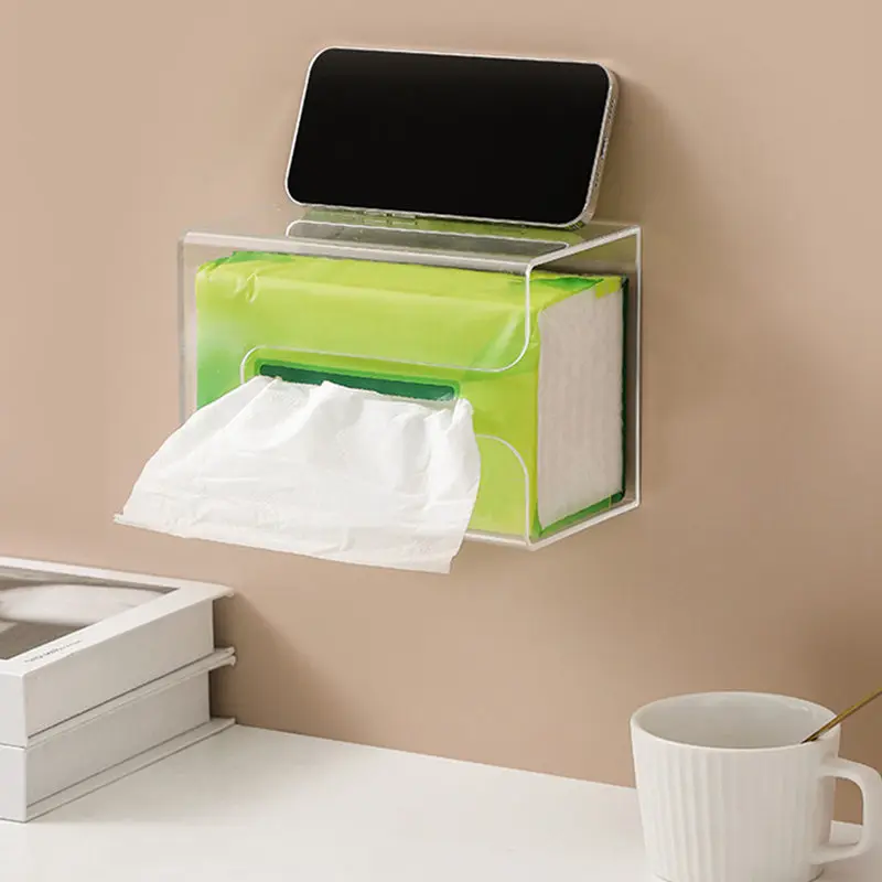 Clear-Acrylic-Wall-Mounted-Tissue-Box-Adhesive-Napkin-Holder-Toilet ...