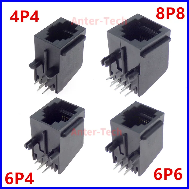 5PCS RJ11 RJ12 phone socket Curve Pin 5722 57-4P4C 6P6C 6P4C 8P8C Female hole Pcb connector 4 ...