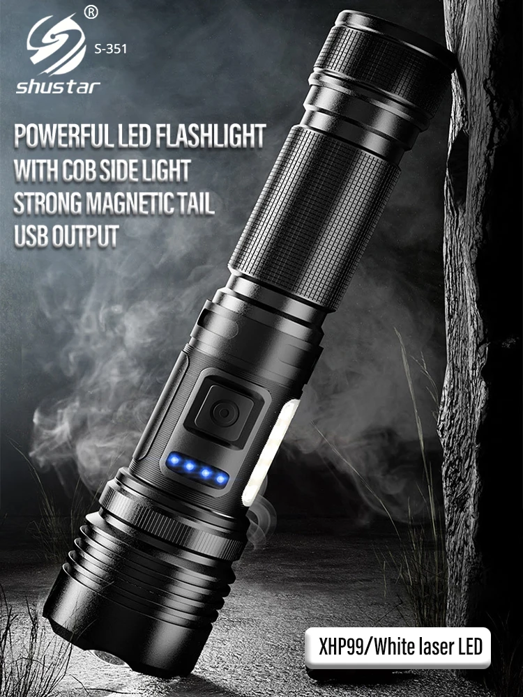 High-Power-LED-Flashlight-30W-Long-Shot-18650-Torch-USB-Rechargeable-Zoom-Lantern-with-Side ...