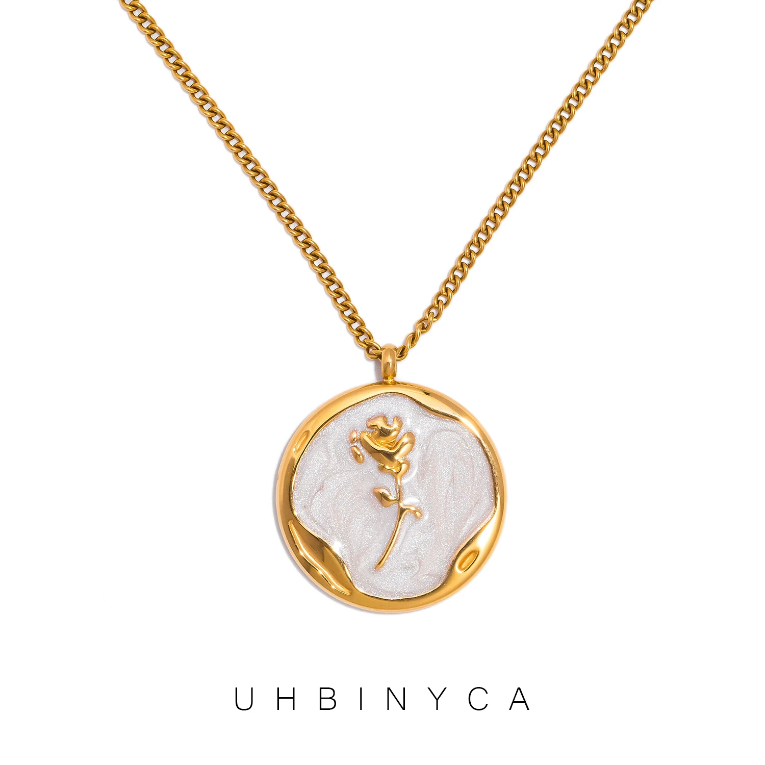 Rose-Patterned-Circular-Pendant-Necklace-for-Women-Finely-Polished ...