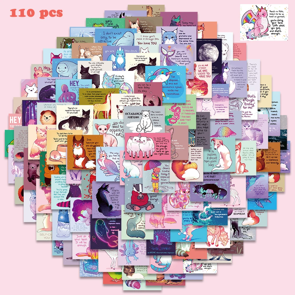 50-100pcs-Cartoon-Animal-Stickers-Inspirational-English-Phrases-Decals ...