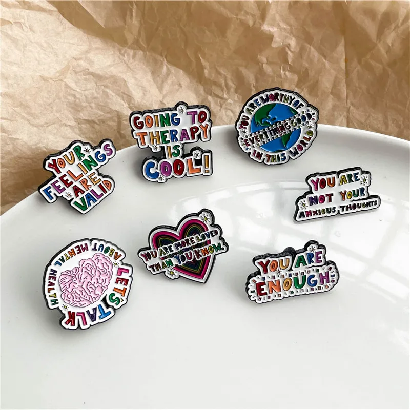 Colorful-Text-Quotes-Enamel-Brooch-Rainbow-Feeling-Valid-Mental-Health ...