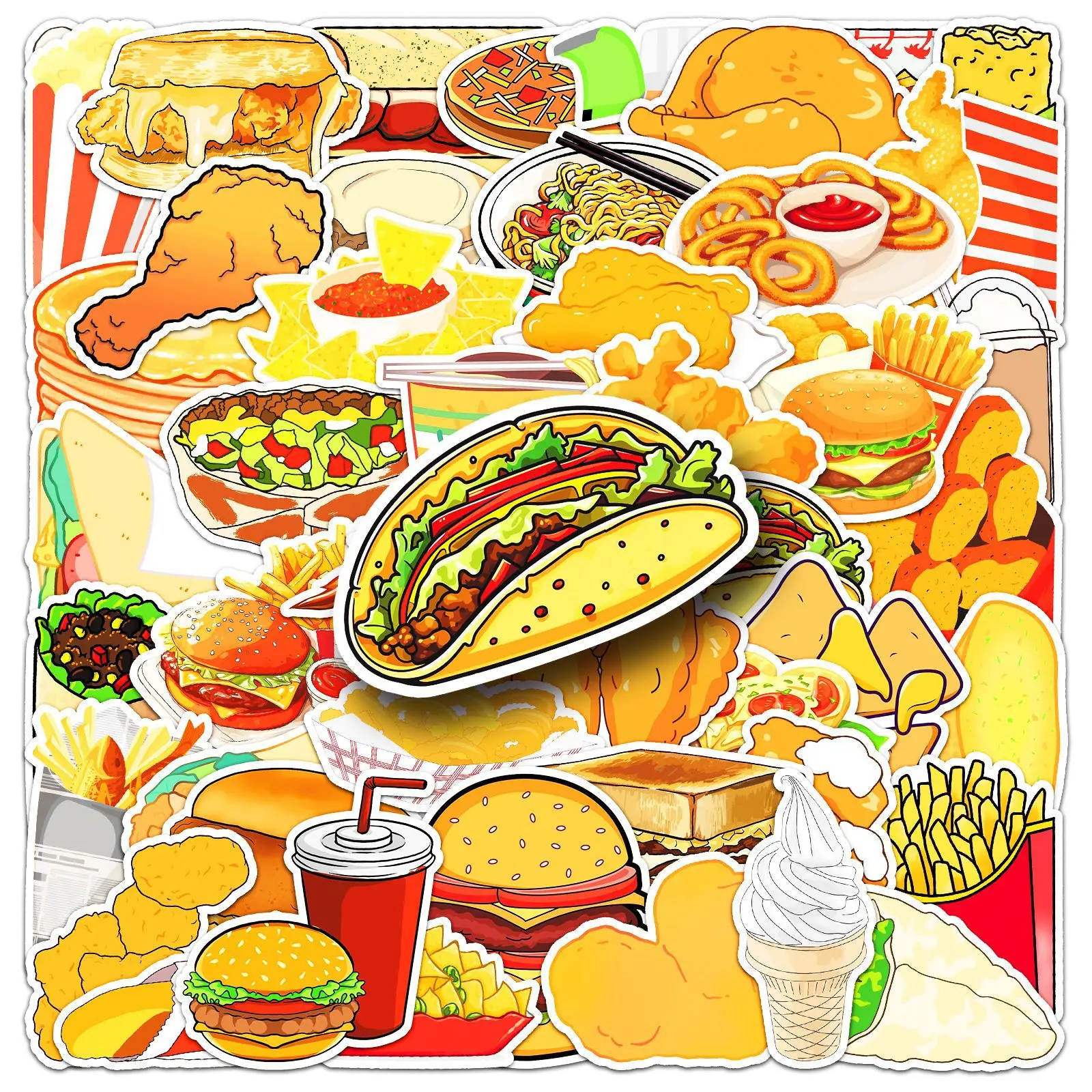 10-30-50PCS-Fast-Food-Cartoon-Stickers-Fried-Chicken-Burger-Decals ...
