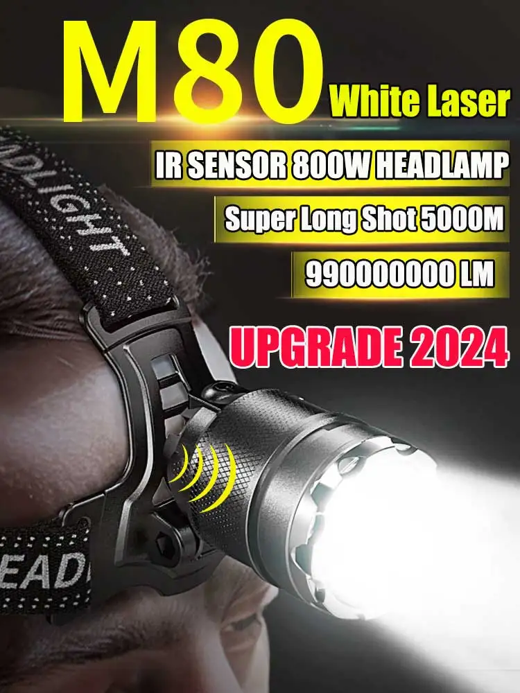 White-Laser-80W-Induction-Headlamp-Powerful-Sensor-Headlamp-Head-Torch ...