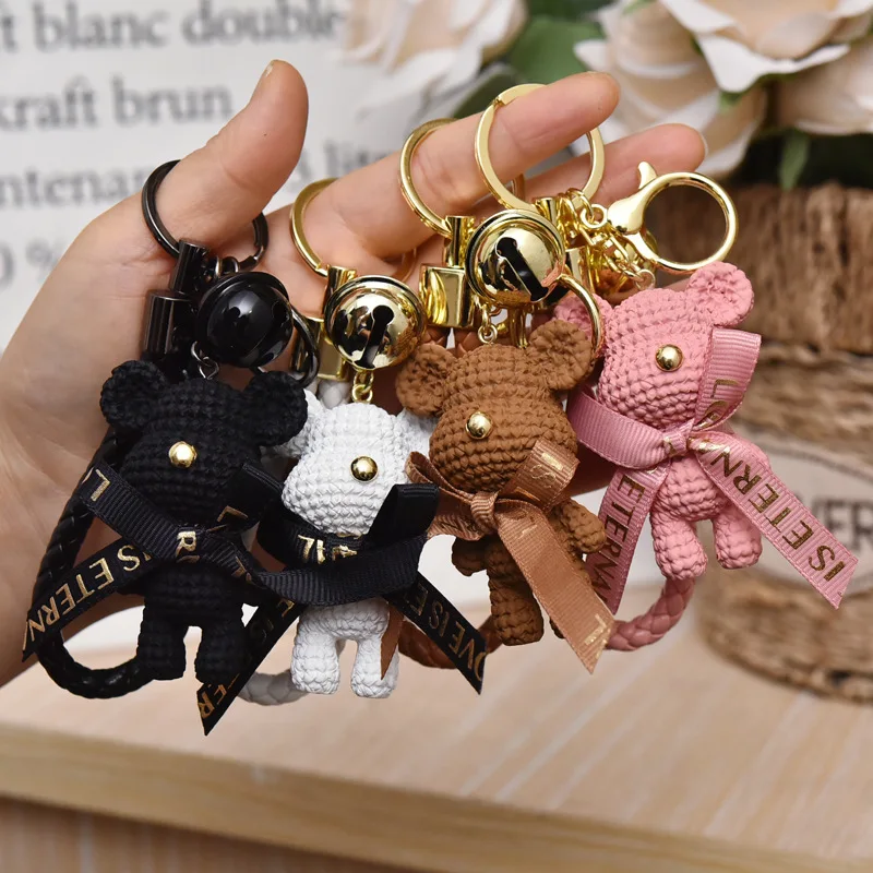 Cute-Bear-Key-Chain-Resin-Bow-Bell-Rabbit-Keychain-Weaving-Fashion-Doll ...
