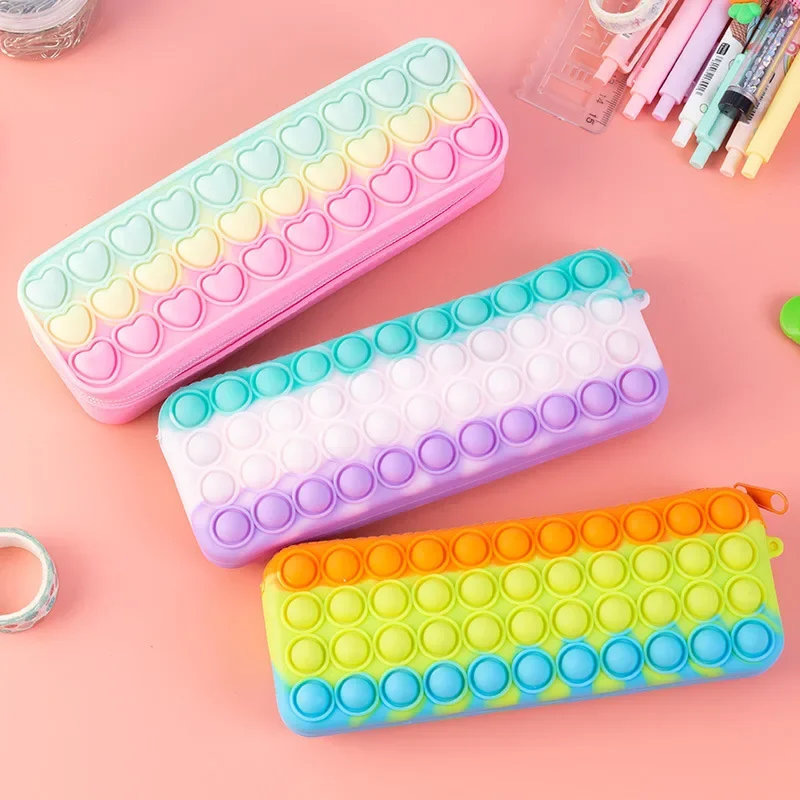 New-Gradient-color-Silicone-Sensory-Fidget-It-Pencil-Case-Press-Bubble ...