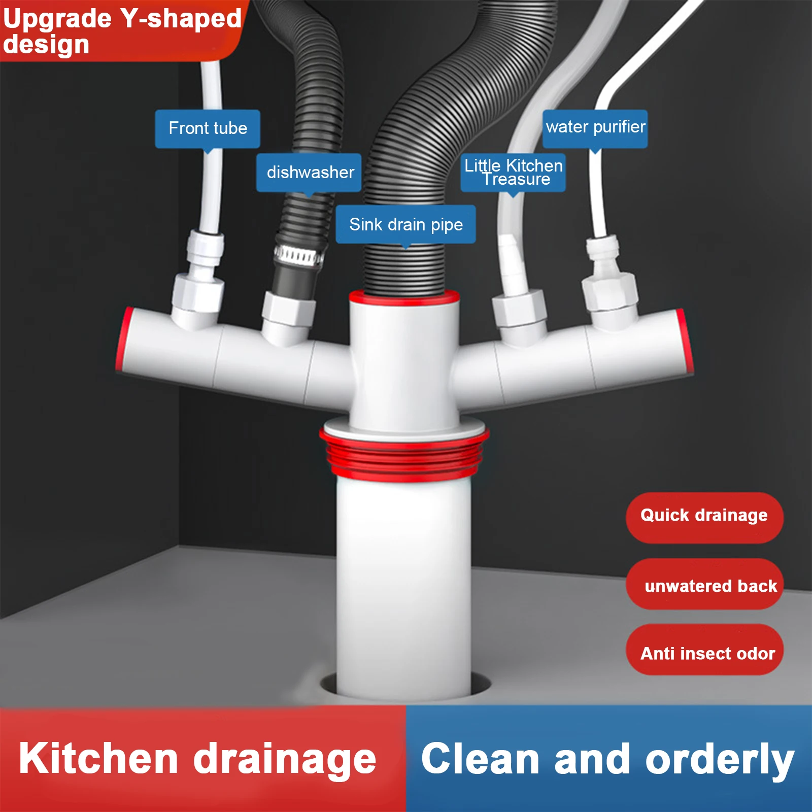 Kitchen-Downcomer-Tee-Front-Filter-Drain-Pipe-Sink-Dishwasher-Water ...