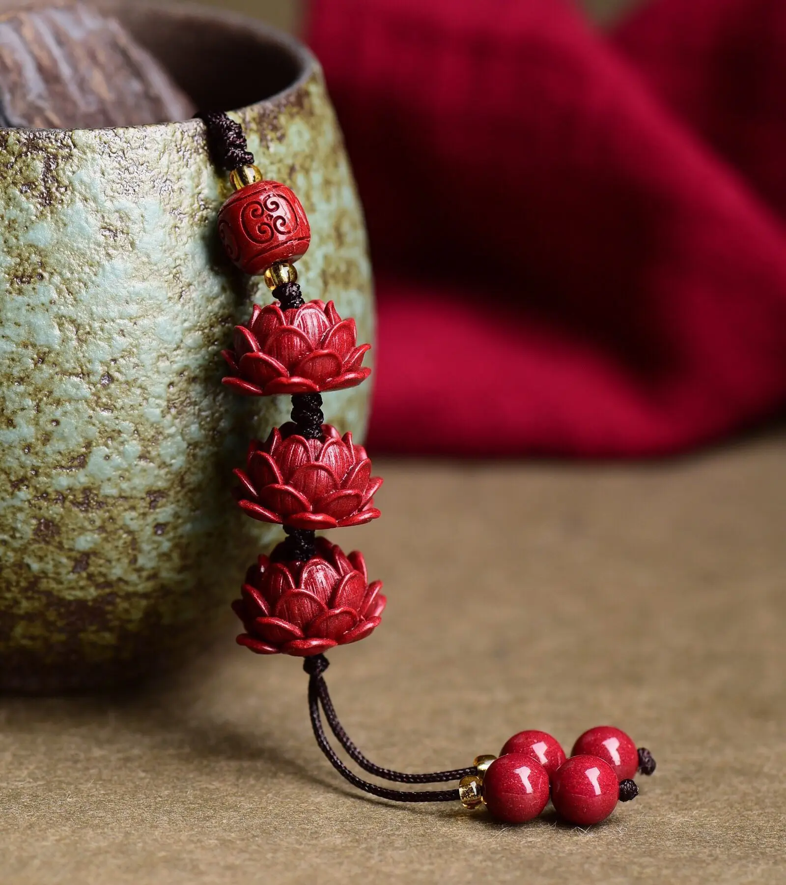 Customized Cinnabar Lotus Key Chain Organic Jewellery Carved Hulu ...