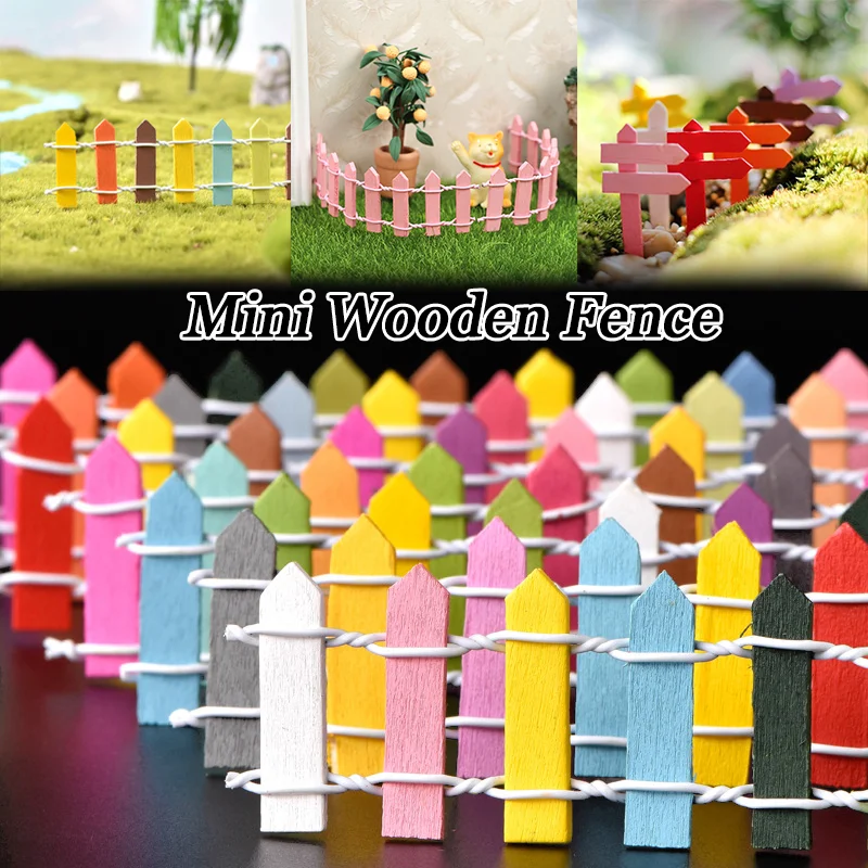 90*5cm Mini Wooden Fence Diy Miniature Fairy Garden Wood Barrier ...