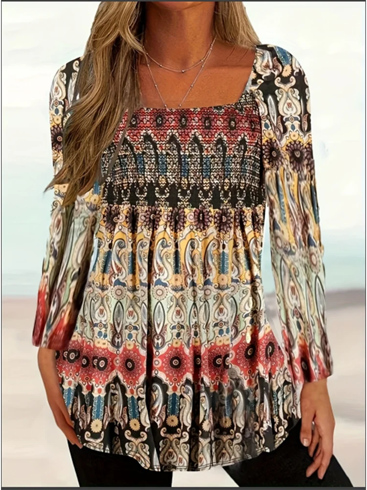 2024 New Autumn Elegant Top Women Colorful Printed High Street Fashion ...