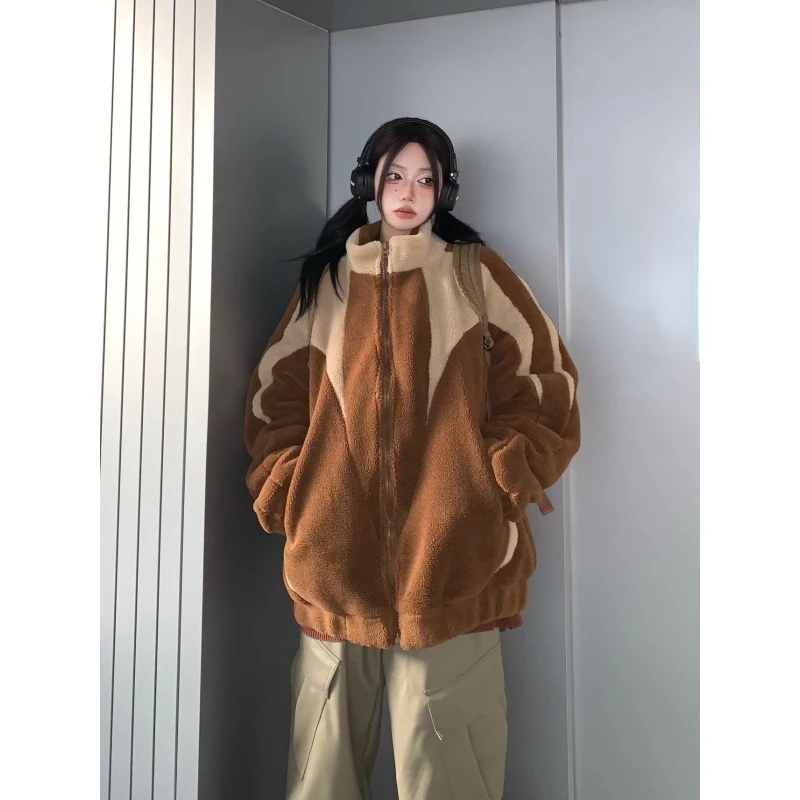 하라주쿠 인스 스탠드 칼라 코튼 의류 패딩 재킷 하이스트리트 트렌드 스티치 대비 색상 아우터 겨울 신상 두꺼운 탑