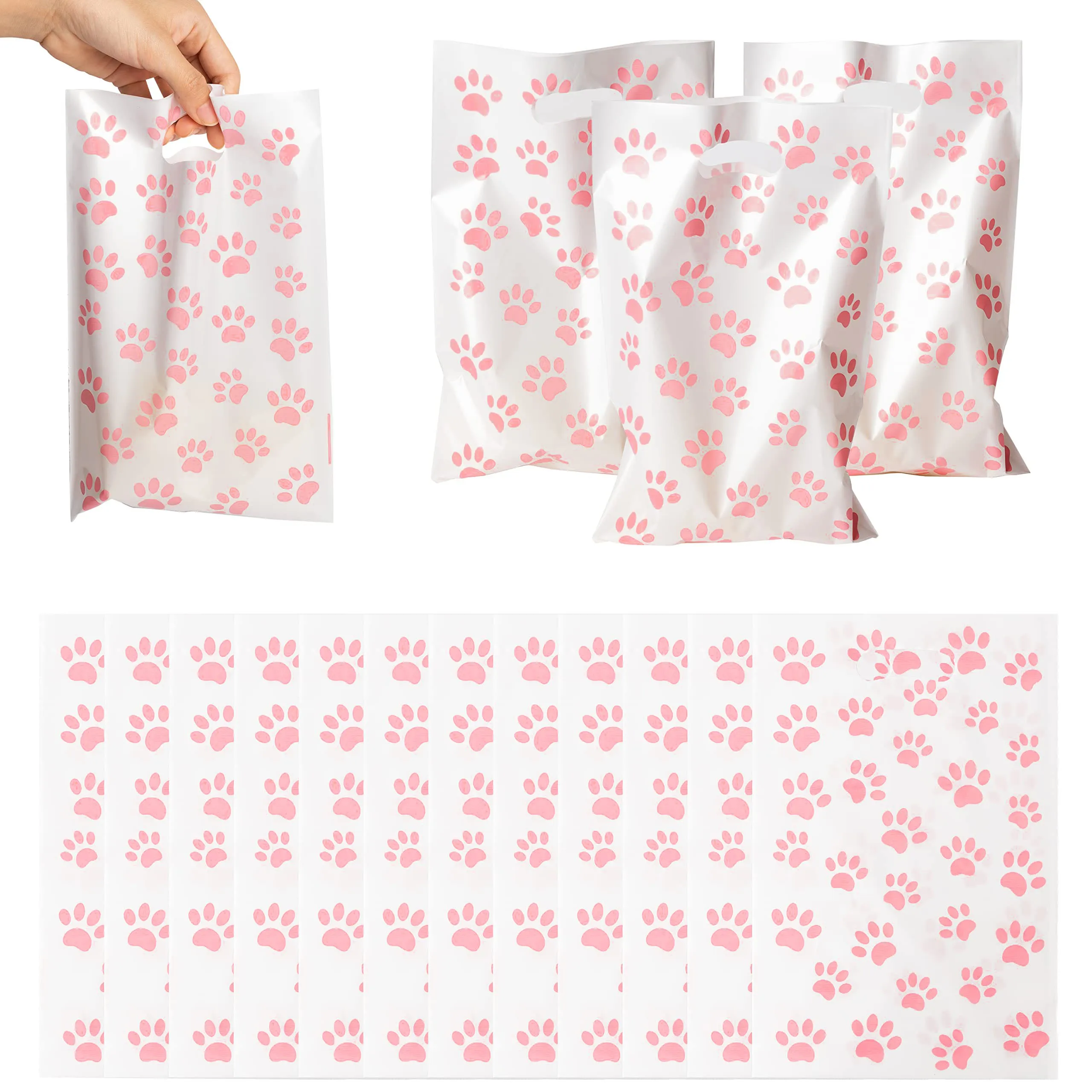 10pcs/30pcs Pink Paw Print Gift Bags Stickers Footprints Cat Candy Bags ...