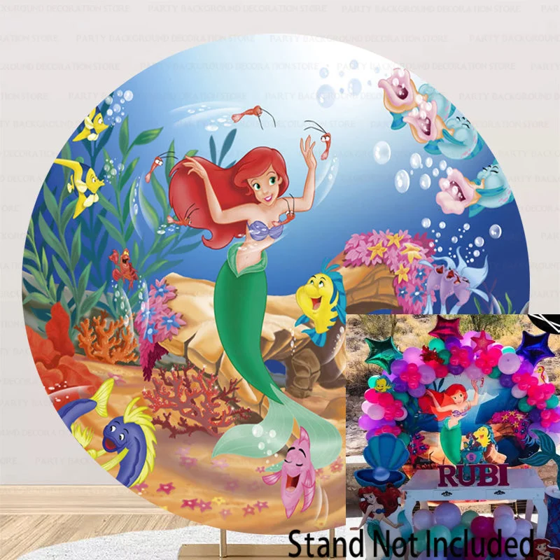 Ocean Little Mermaid Ariel Princess Girls Round Backdrop Disney Castle ...