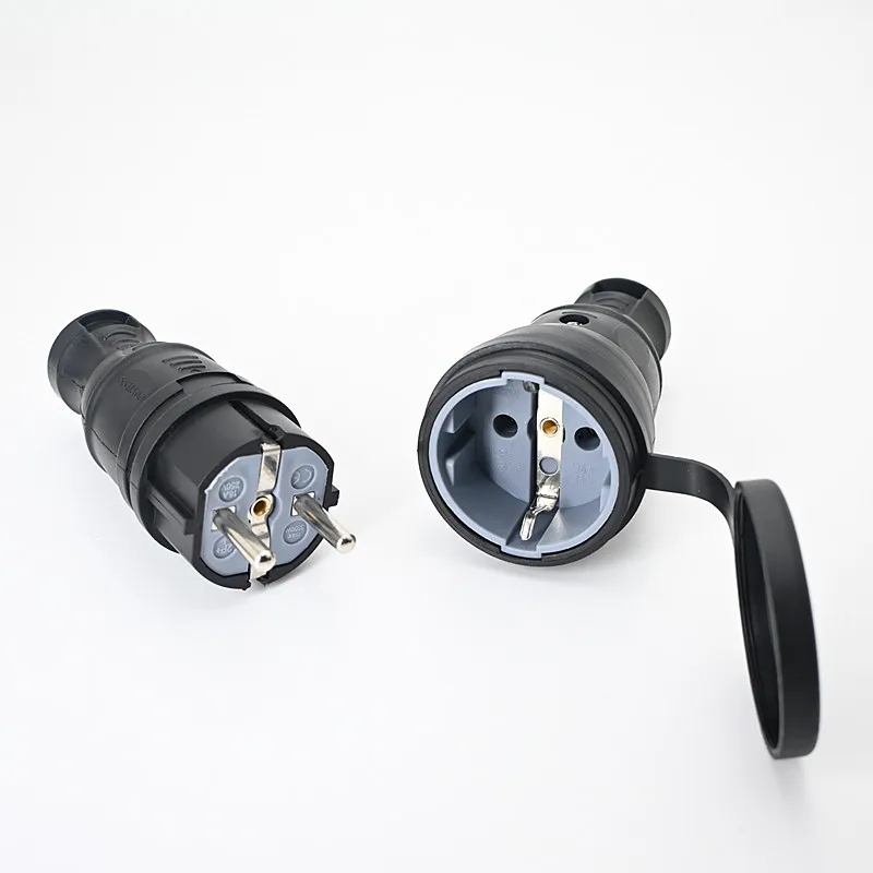EU Rubber Waterproof Socket Plug Electrial Grounded European Connector ...