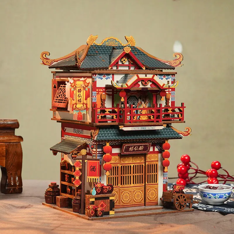 DIY-Wooden-Model-Building-Kits-Chinese-Ancient-Restaurant-Inductive ...