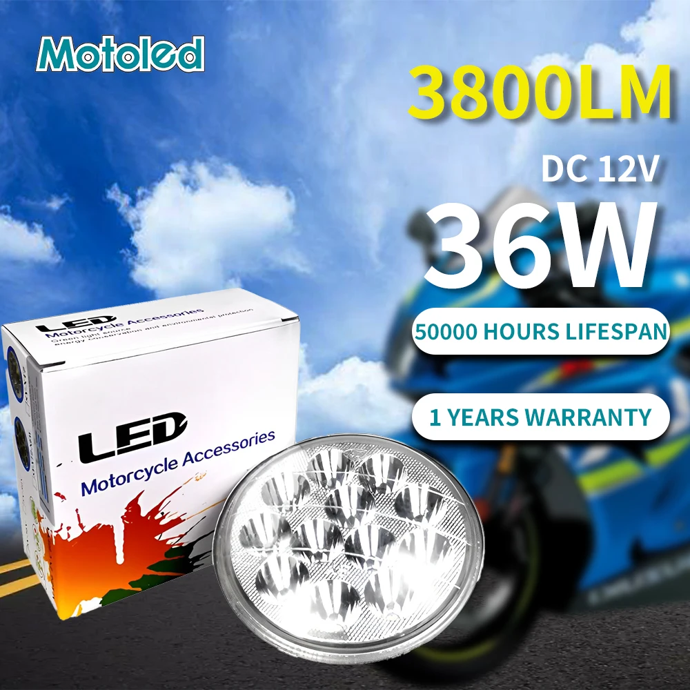 Motoled 36W 5.75 Inch 12 LED Light bulbs White High Low Beam Blue DRL Motorcycle Headlight for ...