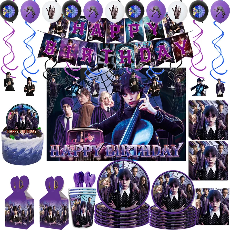 Wednesday Addams Birthday Party Decoration Tableware Paper Plate Cup ...