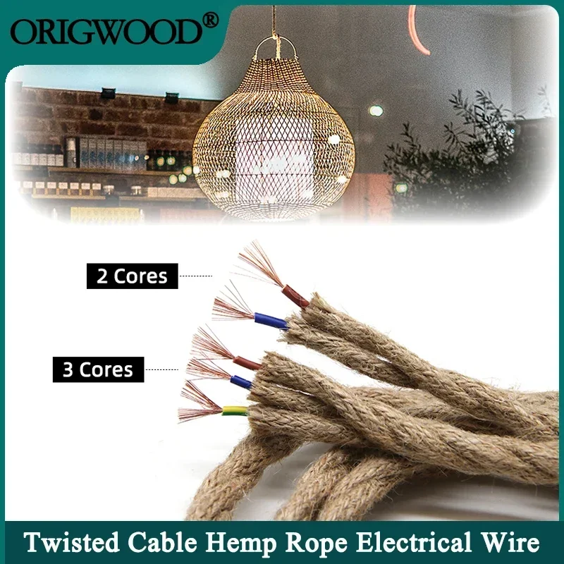 1-2-5-10m-Twisted-Cable-Hemp-Rope-Electrical-Wire-2-3-Core-Retro-Style ...