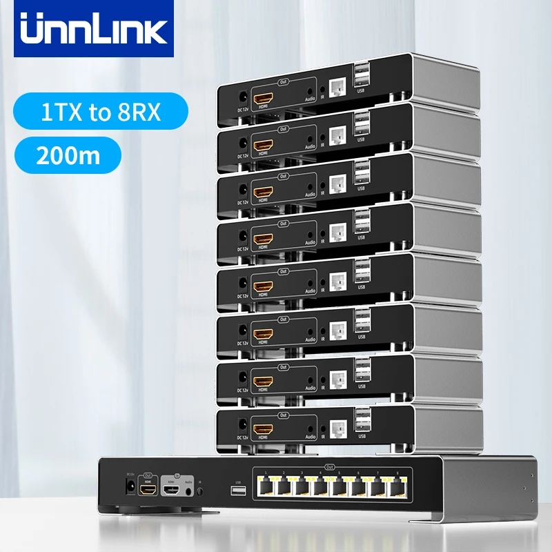 Unnlink-200m-HDMI-KVM-Extender-Over-IP-1-To-8-Network-Splitter-Video ...
