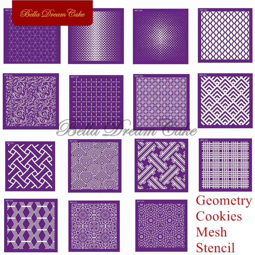15 Style Geometry Pattern Cookies Mesh Stencil DIY Royal Cream Fondant ...