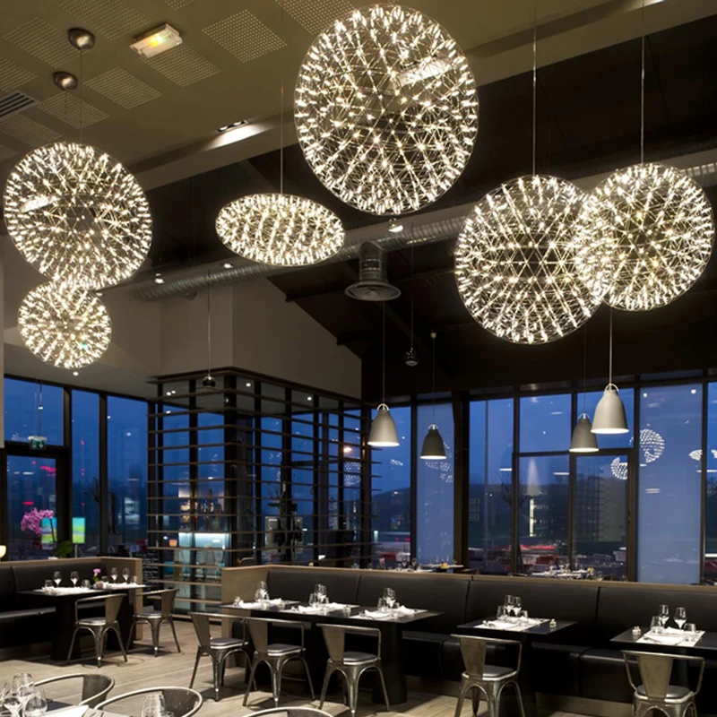 Modern Brief Loft Spark Ball LED Pendant Light Stainless Steel Firework ...