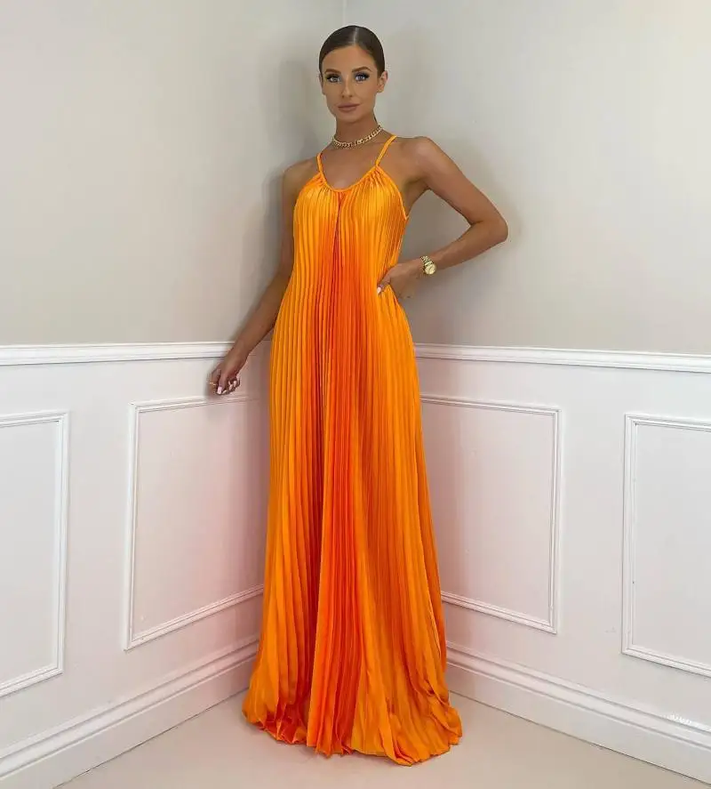 Orange Slip Long Draped Robe Summer Elegant Maxi Dresses Women's ...