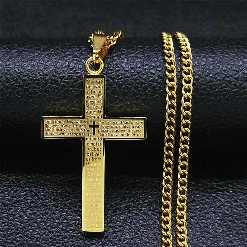 Stainless-Steel-Catholic-Bible-Cross-Chain-Necklaces-Gold-Color-Big ...