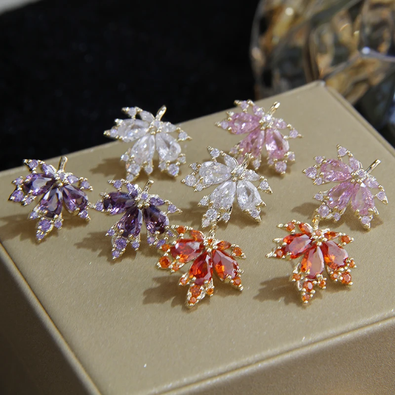 2023-New-Design-Delicate-Crystal-Maple-Leaf-Stud-Earrings-for-Women-Fashion-Brand-Jewelry-Flower ...