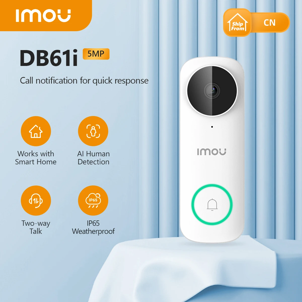 IMOU-Video-Doorbell-DB61i-2K-5MP-Smart-Home-Wired-Video-Security-Protection-Night-Vision-IP65 ...