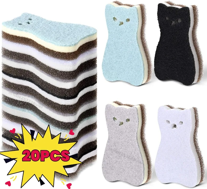 4/20pcs Kitchen Dishwashing Sponges Cartoon Cat Soft Absorbent Clean ...