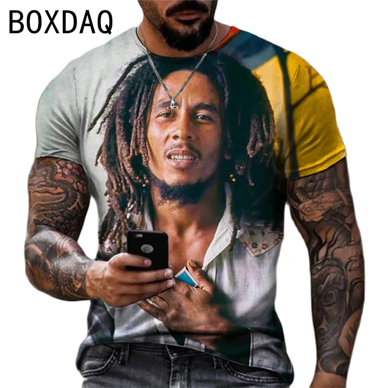 bergro-e-Herren-T-Shirt-coole-Rock-Bob-Marley-Print-Tops-Sommer-O ...
