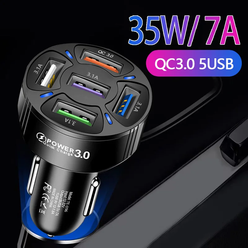 5Ports-USB-Car-Charge-35W-Quick-7A-Mini-Fast-Charging-For-iPhone-13-12 ...