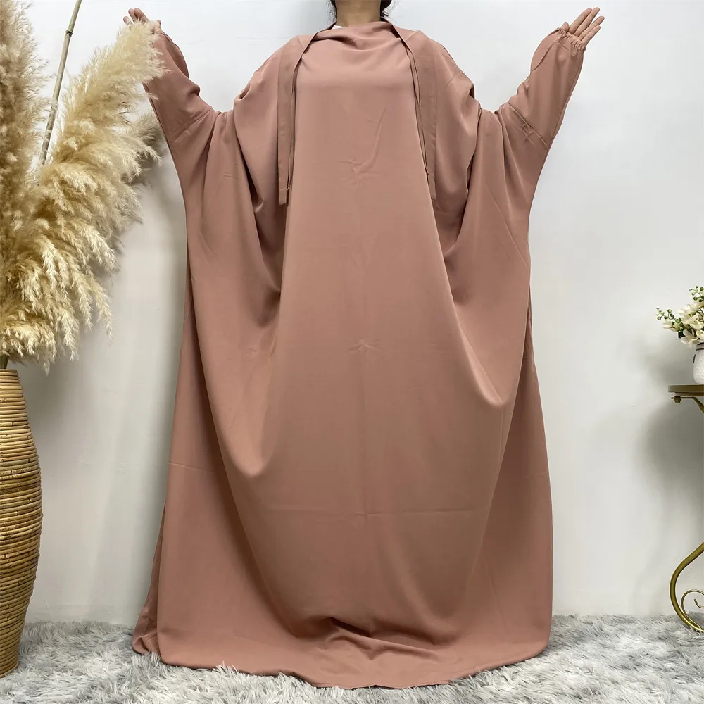 Muslim Women Jilbab One-piece Prayer Dress Hooded Abaya Smocking Sleeve ...