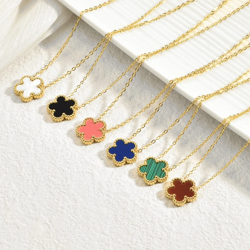 Clover Necklaces Woman Trend Double Sided Flowers Women's Stainless ...