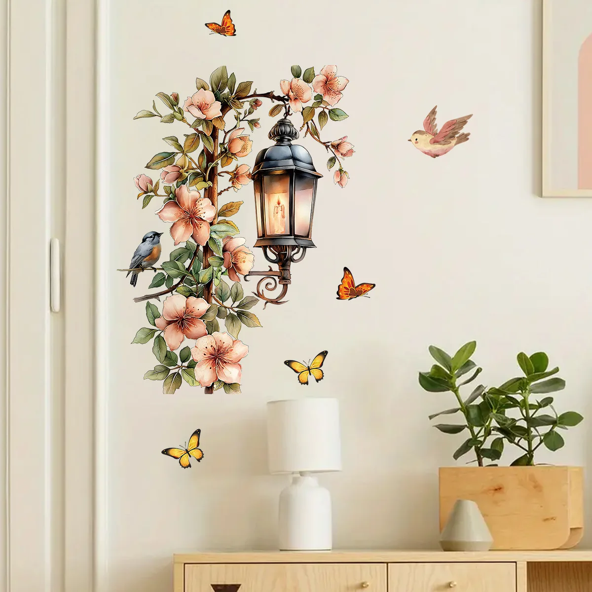 Pink-Flower-Pendant-Light-Wall-Sticker-Art-Decor-remov-vel-Imperme-vel ...
