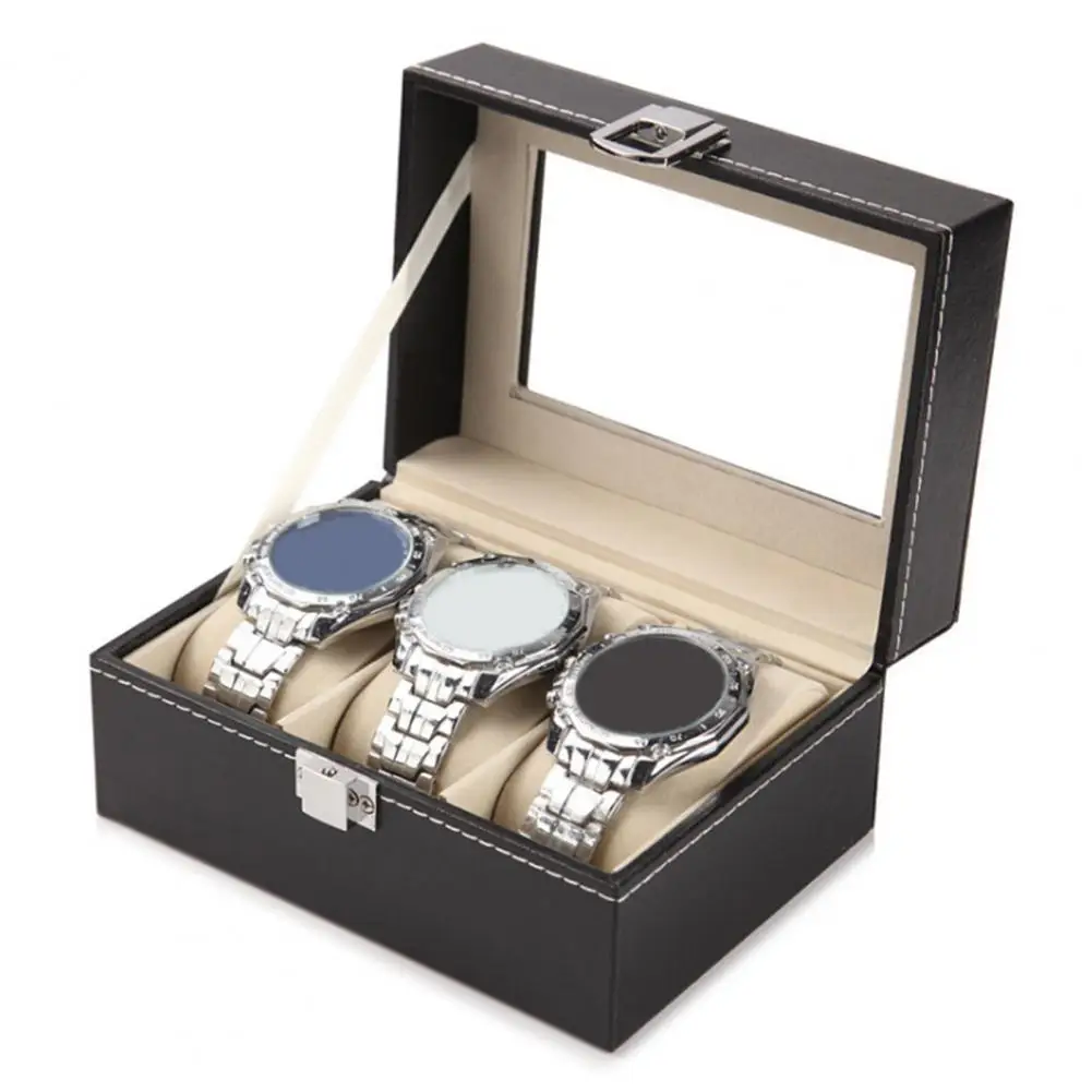 Watch-Organizer-Elegant-Watch-Box-with-Glass-Cover-Spacious-Soft-Lining ...